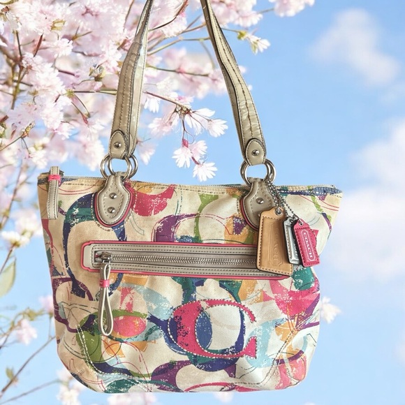 Coach | Bags | Coach Signature Floral Shoulder Bag Project Handles Are ...
